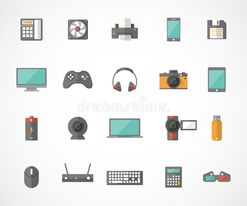Set of Technology and Multimedia Devices Icons Stock Vector ...