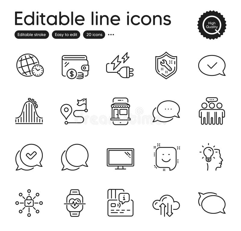Set of Technology Outline Icons. Contains Icons As Cloud Sync, Chat ...