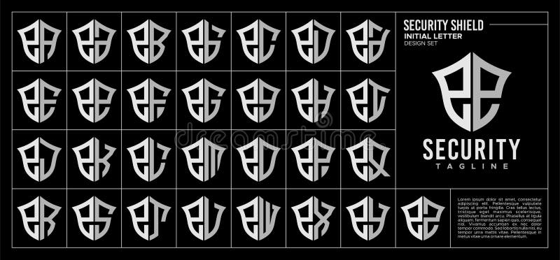 Set of Technology Shield Lowercase Letter E EE Logo Design Stock Vector ...