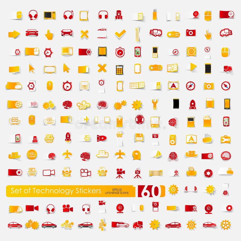 Set of technology stickers stock vector. Illustration of collection ...