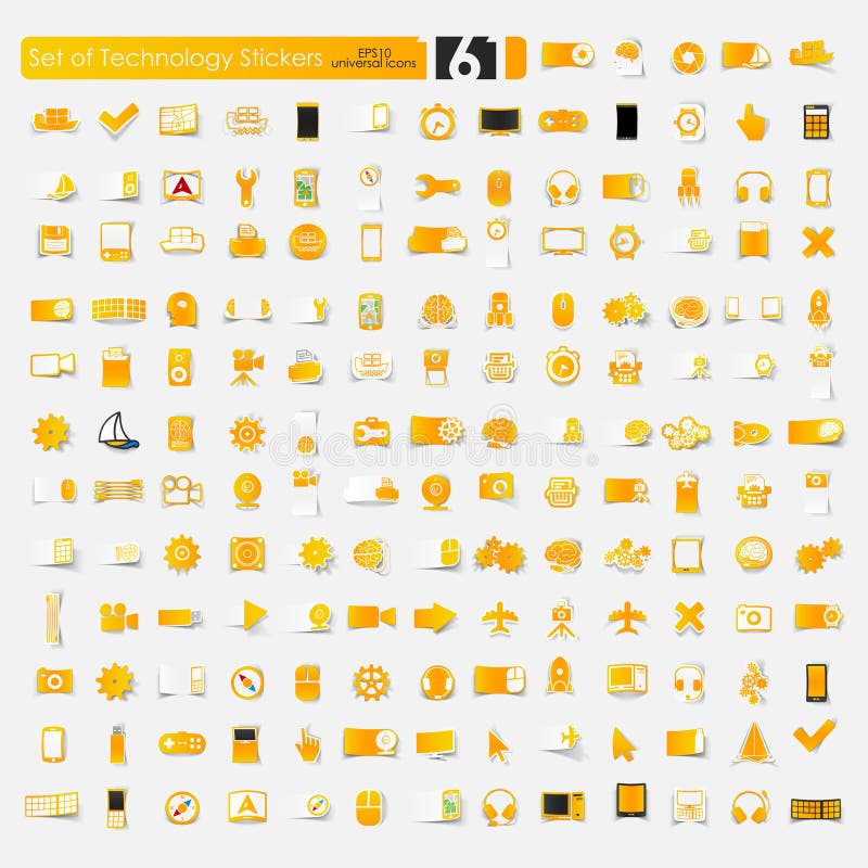 Set of technology stickers stock vector. Illustration of collection ...