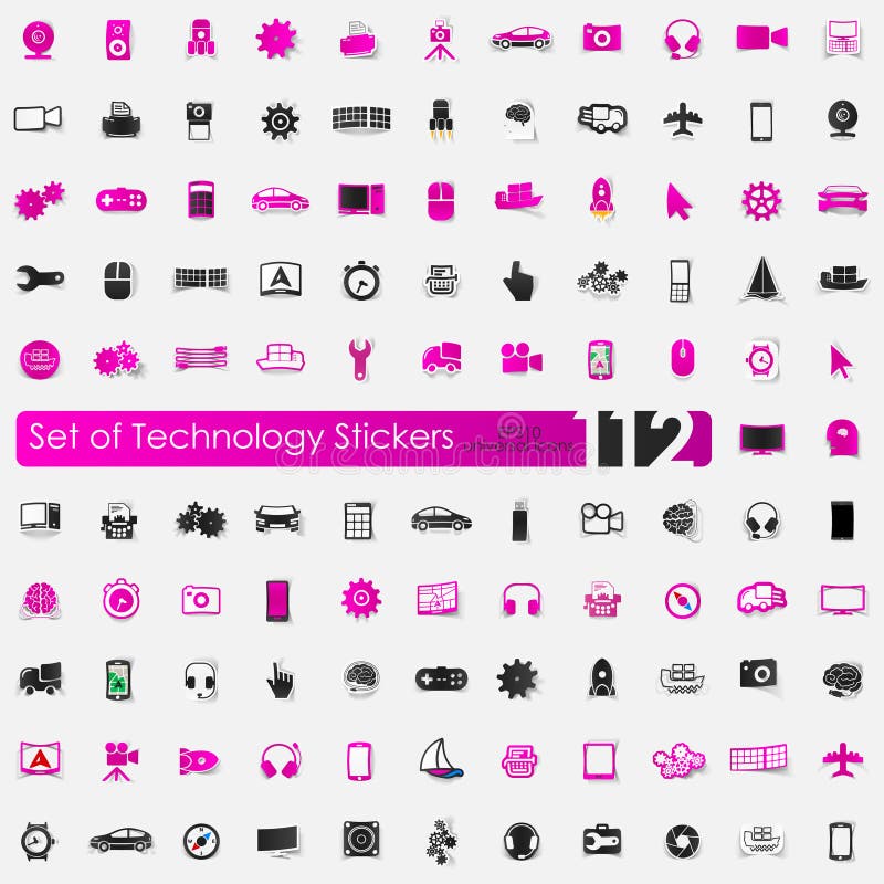 Set of technology stickers stock vector. Illustration of automation ...