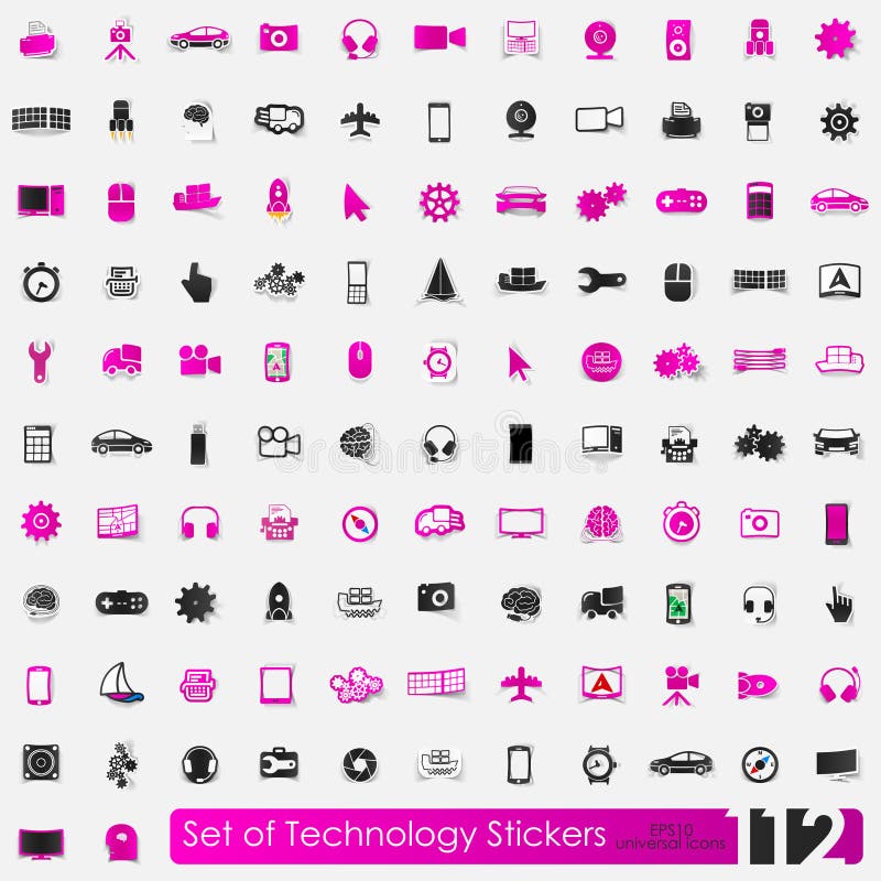 Set of technology stickers stock vector. Illustration of automation ...