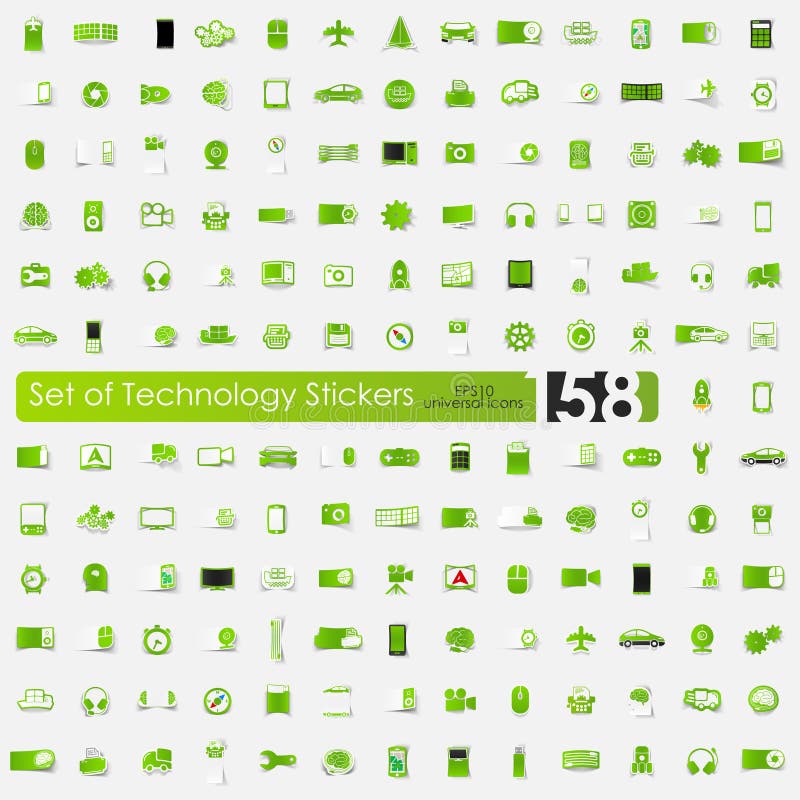 Set of technology stickers stock vector. Illustration of graphic - 93693727
