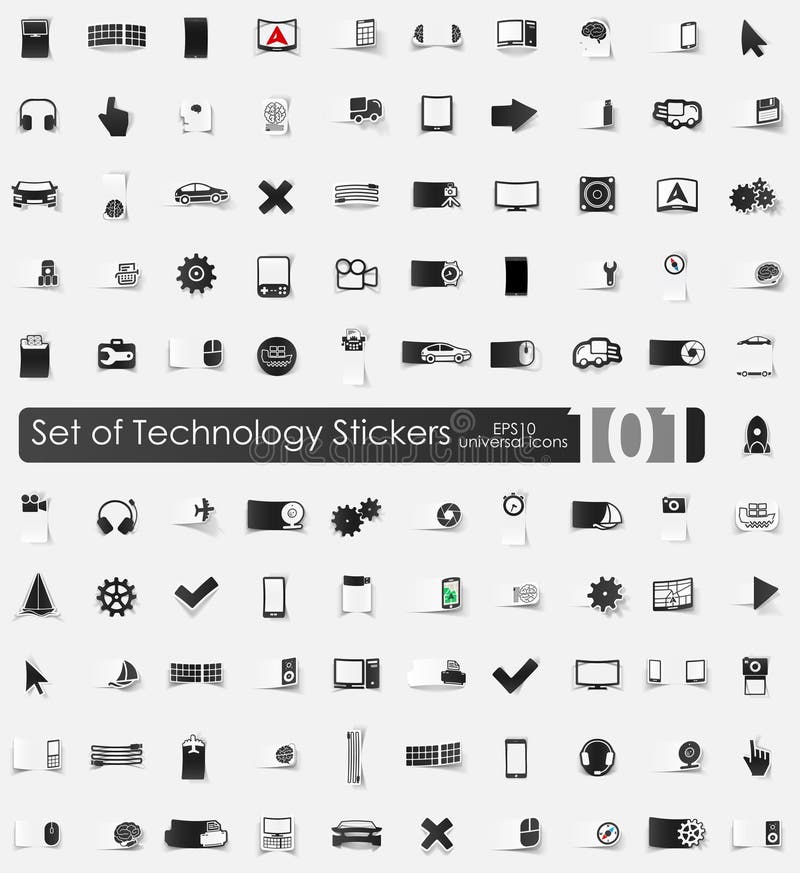 Set of technology stickers stock vector. Illustration of computer ...