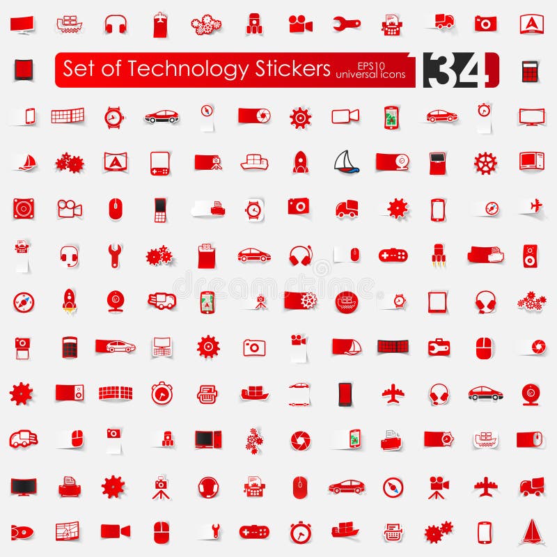 Set of technology stickers stock vector. Illustration of collection ...