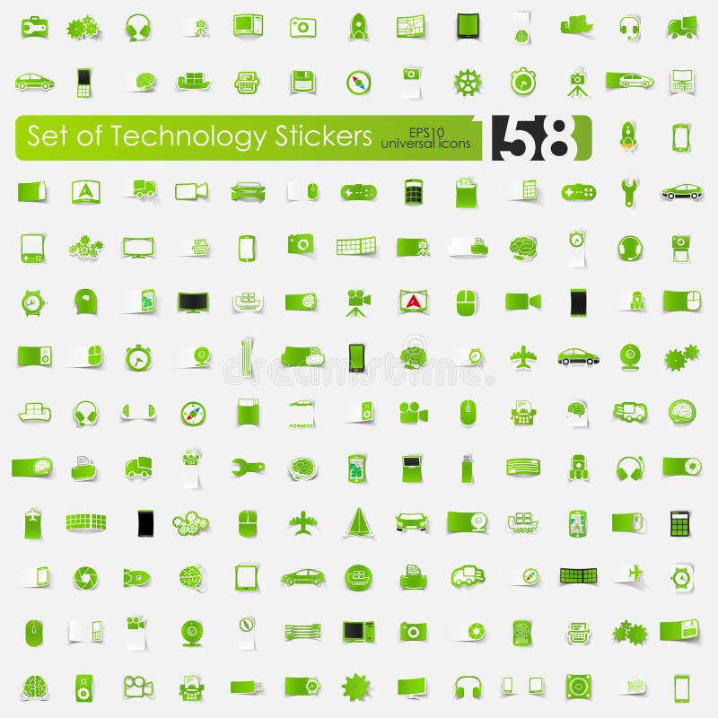 Set of technology stickers stock vector. Illustration of collection ...
