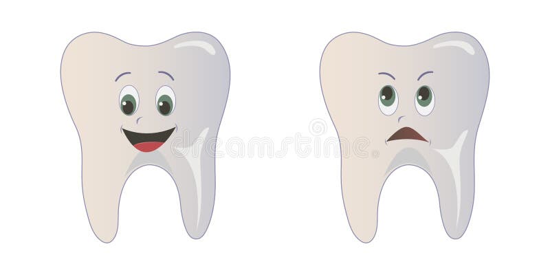 A Set of Teeth, a Funny and Sad Tooth. Illustration Isolated on White ...