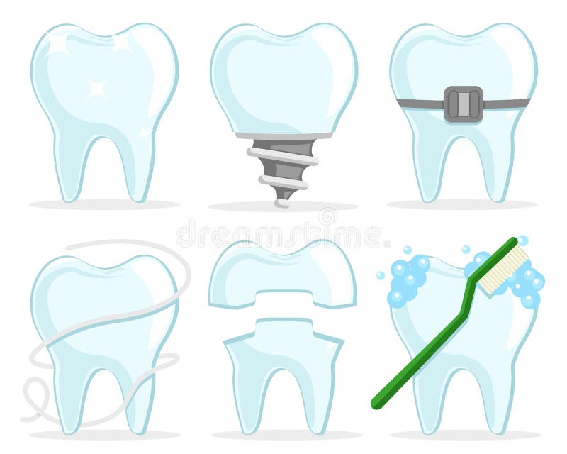 Set of Teeth with a Pin, Braces, Dental Floss and a Toothbrush on a ...
