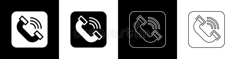Set Telephone Handset Icon Isolated on Black and White Background ...