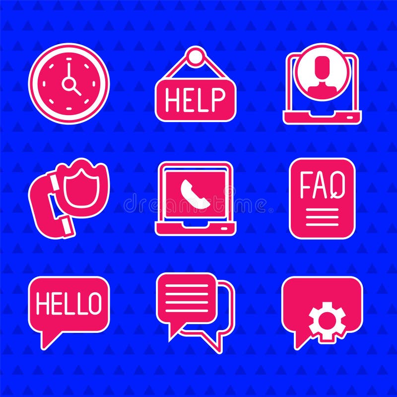 Set Telephone 24 Hours Support, Speech Bubble Chat, FAQ Information ...
