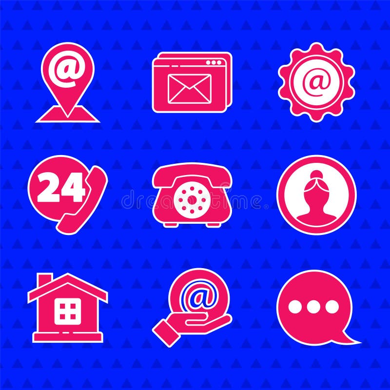Set Telephone, Mail and E-mail in Hand, Speech Bubble Chat, Create Account Screen, House, 24 ...