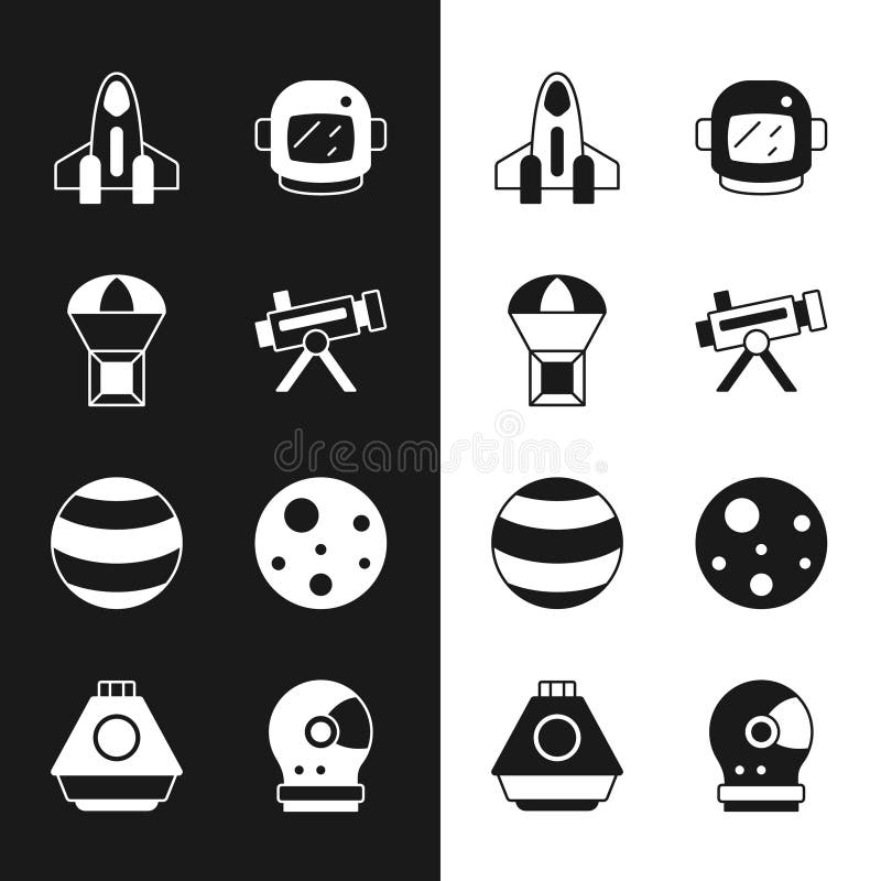 Set Telescope, Box Flying on Parachute, Rocket Ship, Astronaut Helmet ...