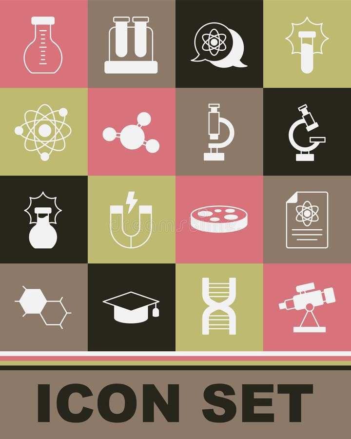 Set Telescope, Chemistry Report, Microscope, Atom, Molecule, Test Tube ...