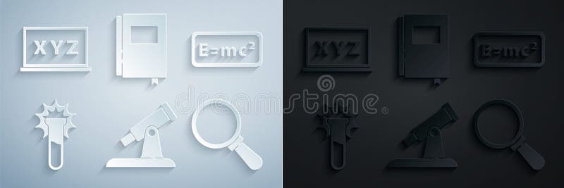 Set Telescope Equation Solution Test Tube And Flask Magnifying Glass