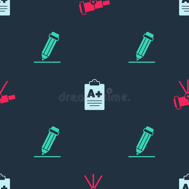 Set Telescope, Exam Sheet with a Plus Grade and Pencil Eraser on ...