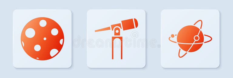 Set Telescope, Moon and Satellites Orbiting the Planet Earth. White ...