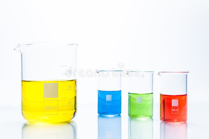 Beakers with Color Liquid on White. Solution Chemistry Stock Image ...