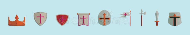 Set of Templar Cartoon Icon Design Template with Various Models. Vector ...