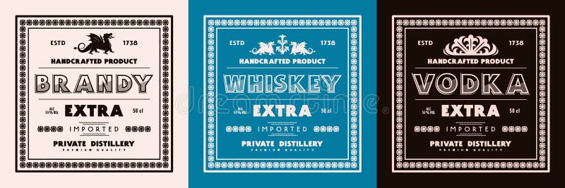 Set of Template Decorative Label for Brandy, Whiskey, Vodka Stock ...