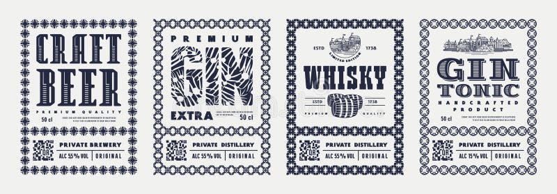 Set of Template Decorative Label for Whiskey, Gin Tonic and Beer Stock ...