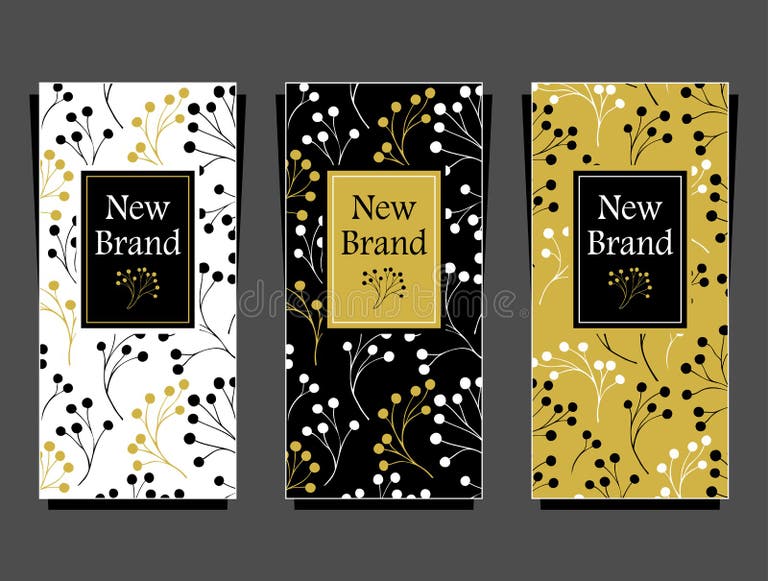 Set Template Flyers with Pattern from Abstract Branches in Black Beige ...