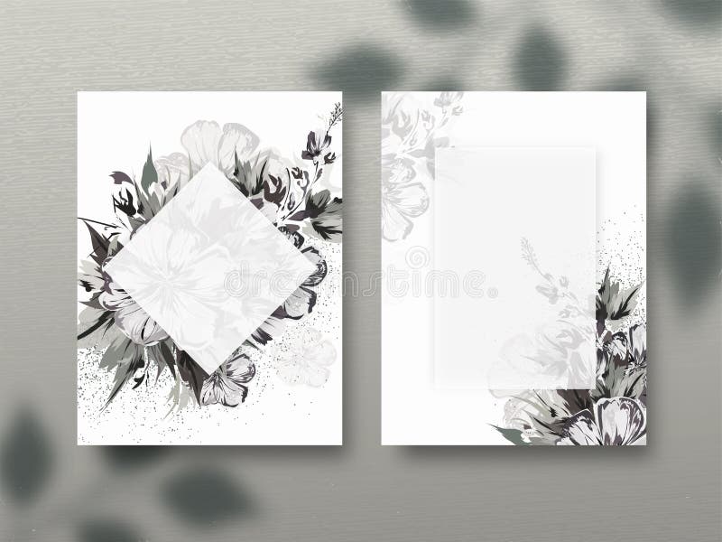 Set of Template or Greeting Card Design Decorated with Flowers and ...