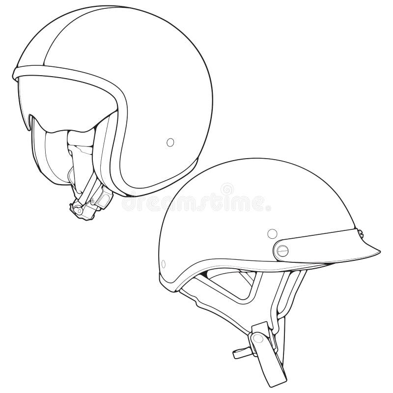 Set of Template Helmet Half Face, Line Art Helmet Vector Illustration ...