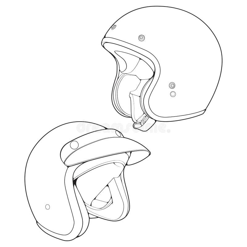Set of Template Helmet Half Face, Line Art Helmet Vector Illustration ...