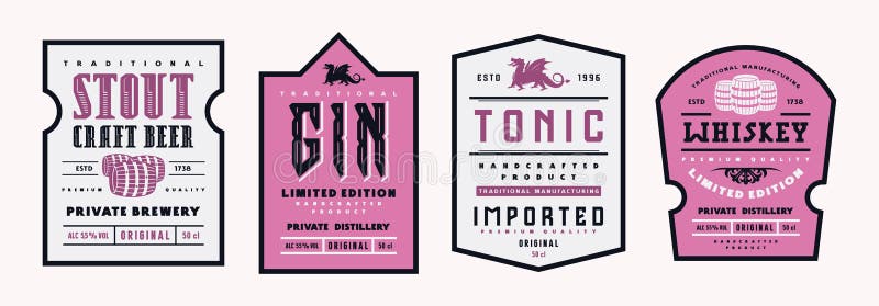 Set of Template Label for Whiskey, Gin, Tonic and Beer Stock Vector ...
