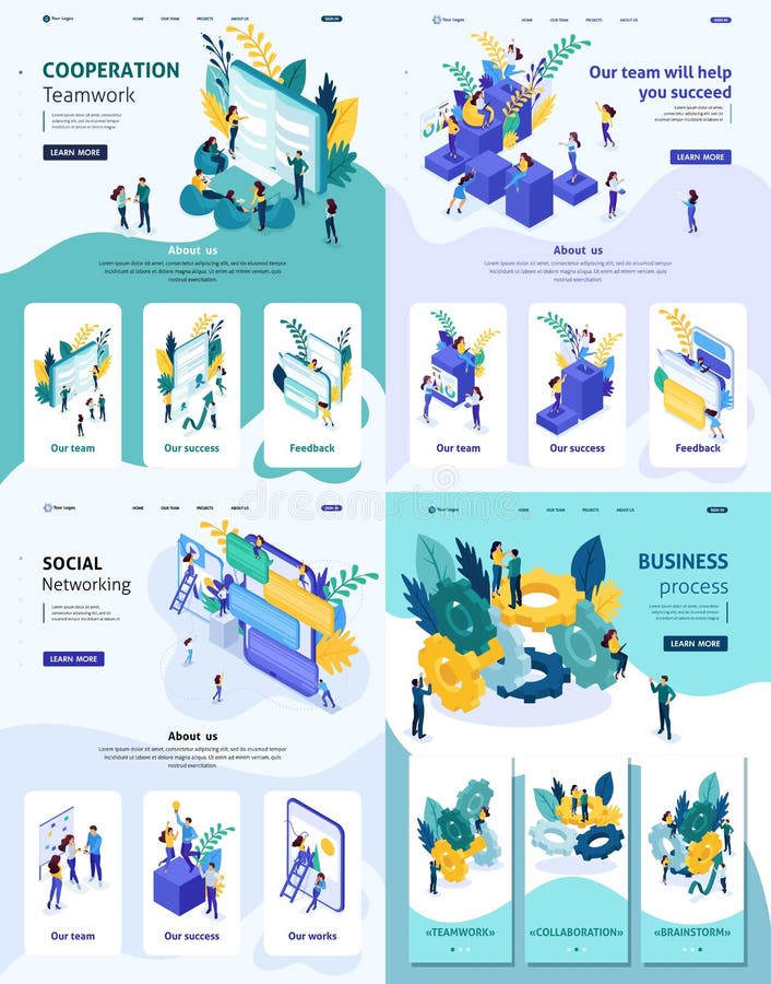 Isometric Cooperation Teamwork Business Process Stock Vector ...