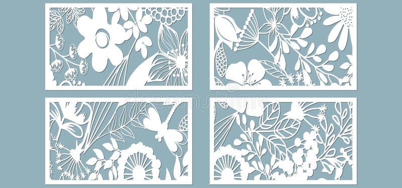 Set Template for Laser Cutting and Plotter. Flowers, Leaves for ...