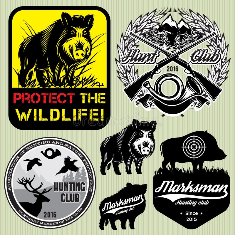 Set Template with Wild Boar for Hunting Clubs Stock Vector ...