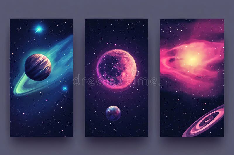 Set Templates Banners Universe Cosmic Galaxy Design Illustration Stock ...