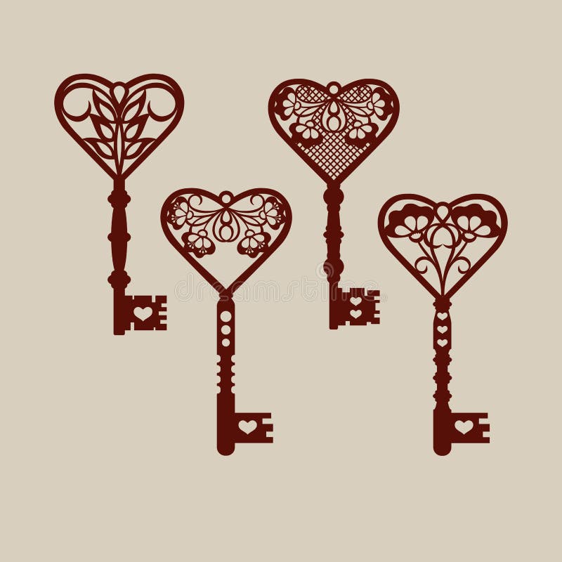 Set of Templates of Decorative Keys for Laser Cutting Stock Vector ...