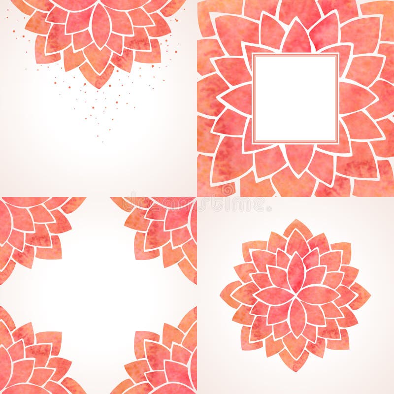Set of Templates and Frames with Red Lotus Flower Mandala Stock Vector ...