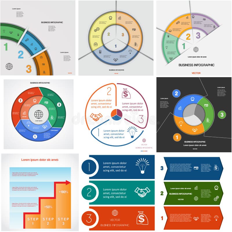 Set 9 Templates Infographics Cyclic Processes on Three Positions Stock ...
