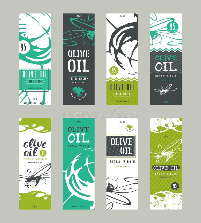 Set of Three Color Vector Olive Oil Label Templates. Stock Vector ...
