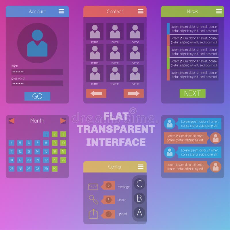 Set of Templates Mobile Interface. Flat and Transparent UI/UX Stock ...