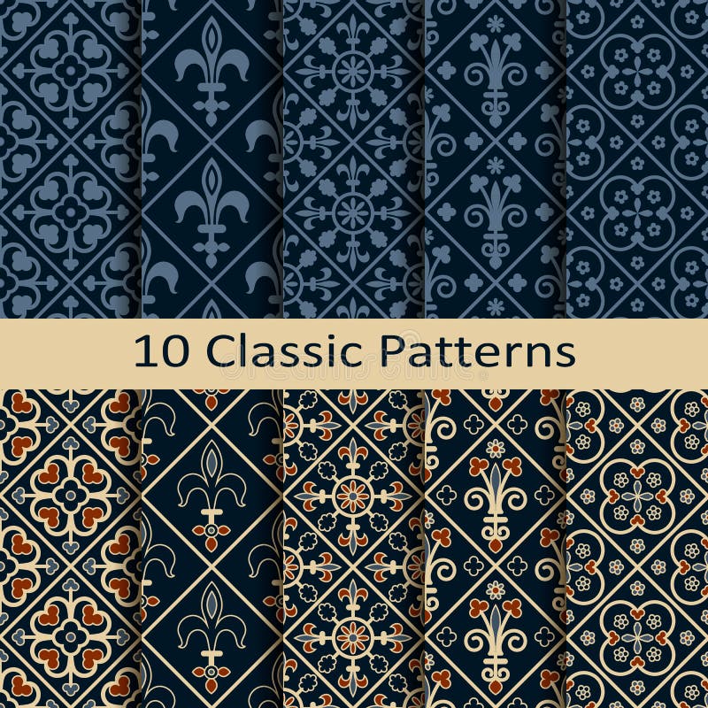 Set of Ten Classic Patterns Stock Vector - Illustration of template ...