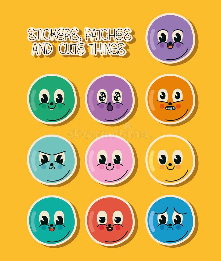 Ten cute patches stock vector. Illustration of emoji - 231052594
