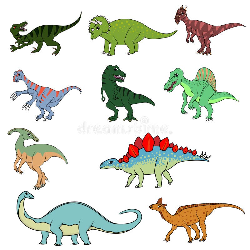 Set of Ten Different Dinosaurs Stock Vector - Illustration of carnivore ...