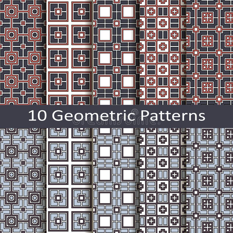 Set of Ten Geometric Patterns Stock Vector - Illustration of stained ...