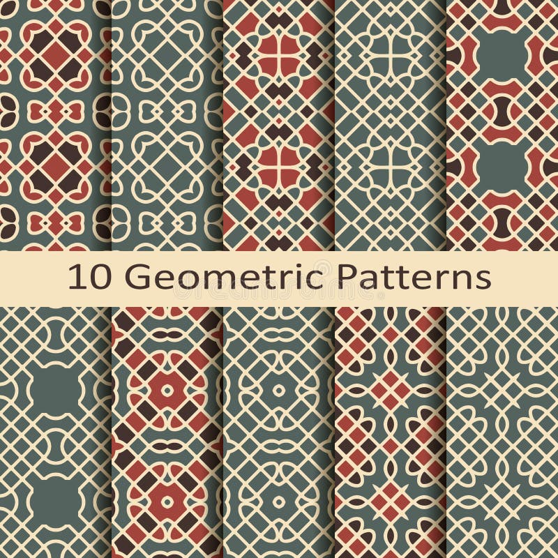 Set of Ten Geometric Patterns Stock Vector - Illustration of seamless ...