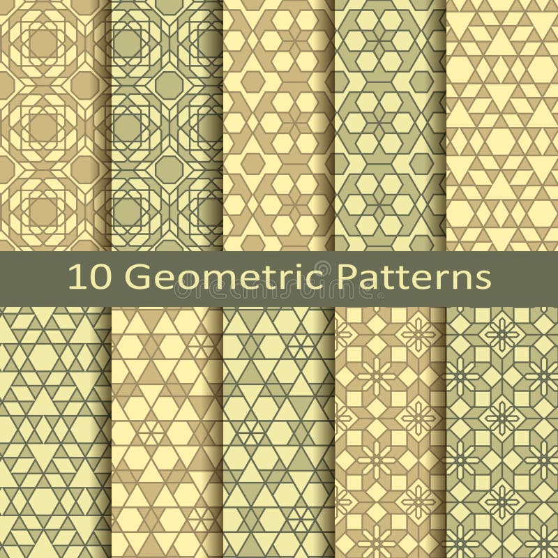 Set of Ten Geometric Patterns Stock Vector - Illustration of seamless ...