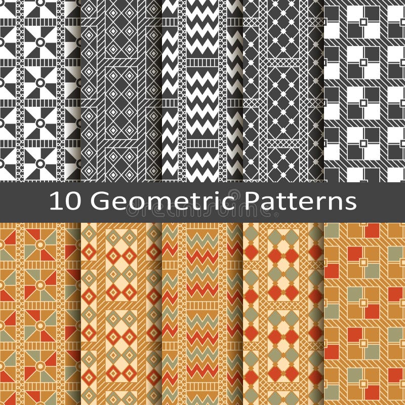 Set of Ten Geometric Patterns Stock Vector - Illustration of line ...