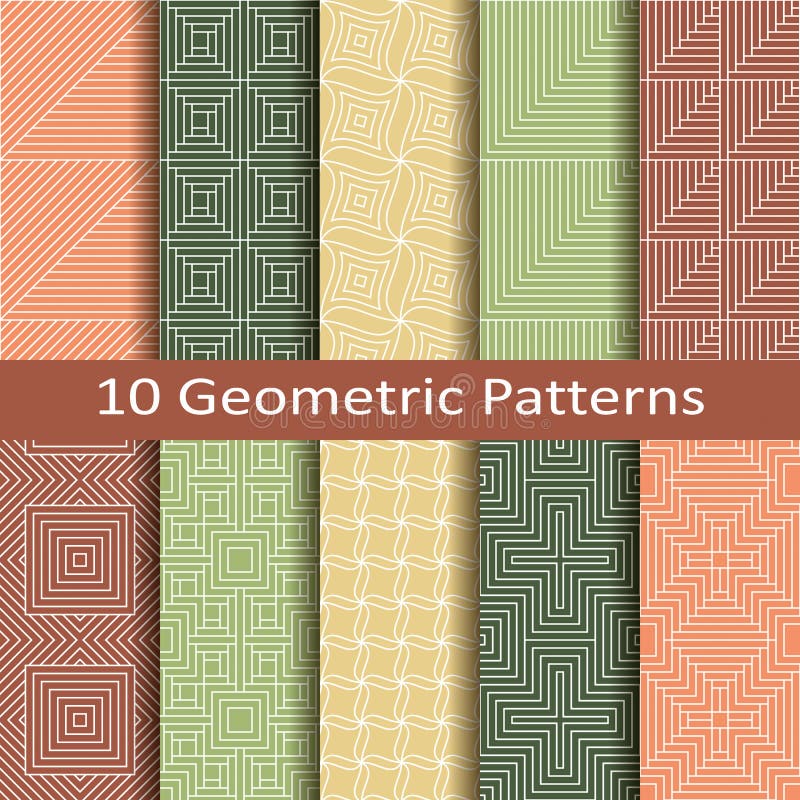 Set of Ten Geometric Patterns Stock Vector - Illustration of seamless ...