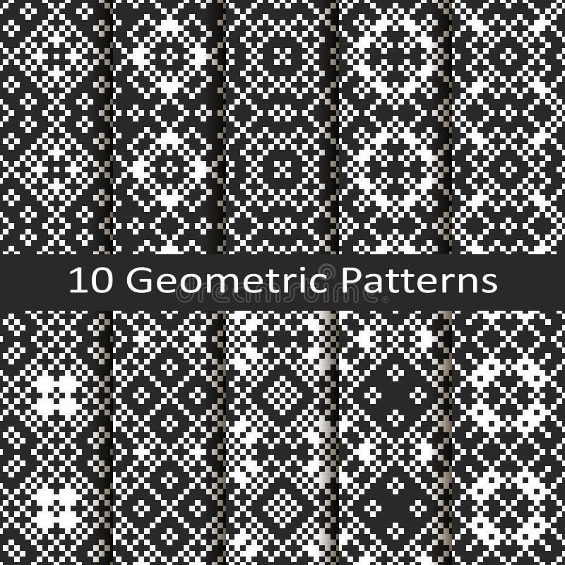 Set of Ten Geometric Patterns Stock Vector - Illustration of seamless ...