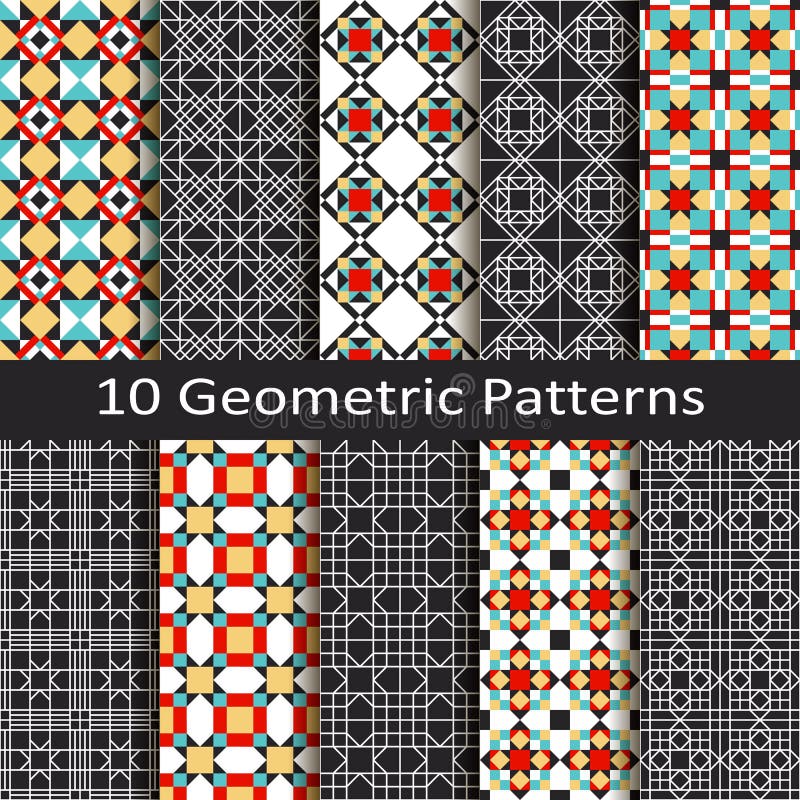 Set of Ten Geometric Patterns Stock Vector - Illustration of abstract ...