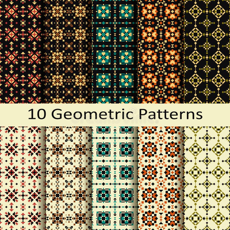 Set of Ten Geometric Patterns Stock Vector - Illustration of seamless ...